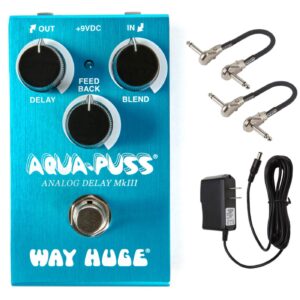 way huge wm71 aqua-puss analog delay effects pedal bundle with 2 mxr patch cables and power supply