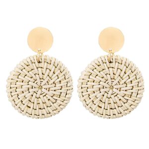 cealxheny rattan earrings for women handmade straw wicker braid drop dangle earrings lightweight geometric statement earrings (b round)