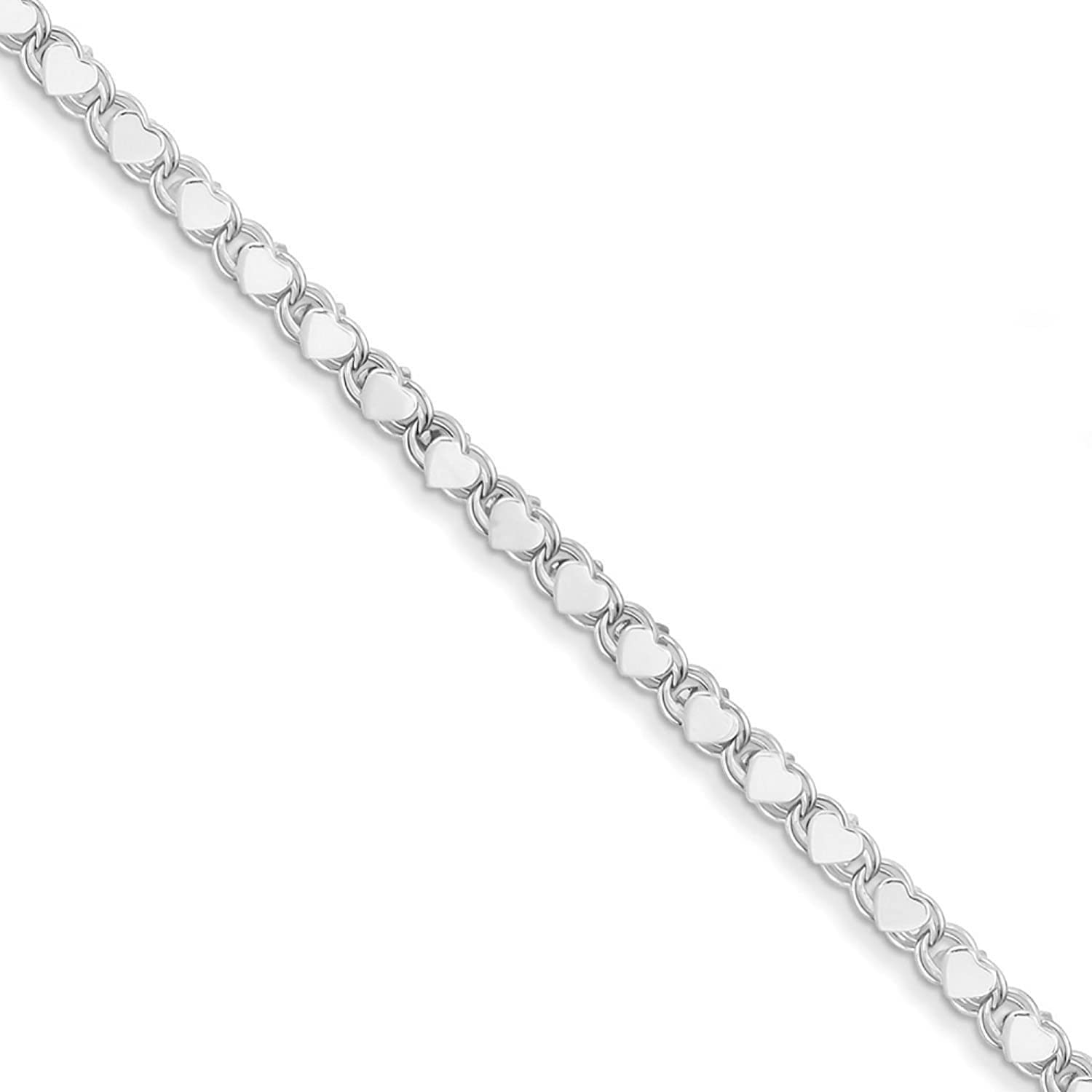 The Diamond Deal 14k Solid Yellow or White Gold 2.9mm Shiny Heart Chain Necklace or Bracelet Bangle or Anklet for Pendants and Charms with Lobster-Claw Clasp (7" And white-gold)