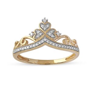 dzon igi certified 10k yellow gold 1/8ct tdw round diamond crown shaped promise fashion ring love gift for women (i-j,i2)