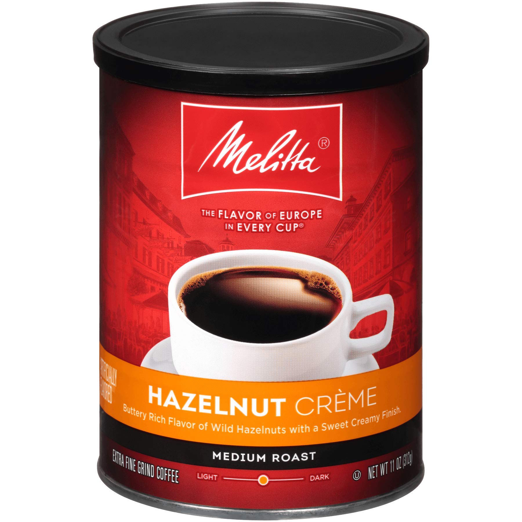 Melitta Hazelnut Crème Flavored Coffee, Medium Roast, Extra Fine Grind, 11 Ounce Can (Pack of 6)