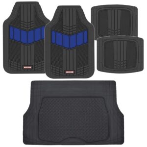 motor trend dualflex heavy duty rubber auto floor mats w/cargo trunk liner cover padding for car truck suv, universal trim to fit, all weather protection, blue (mt-688-bl-mt-884)