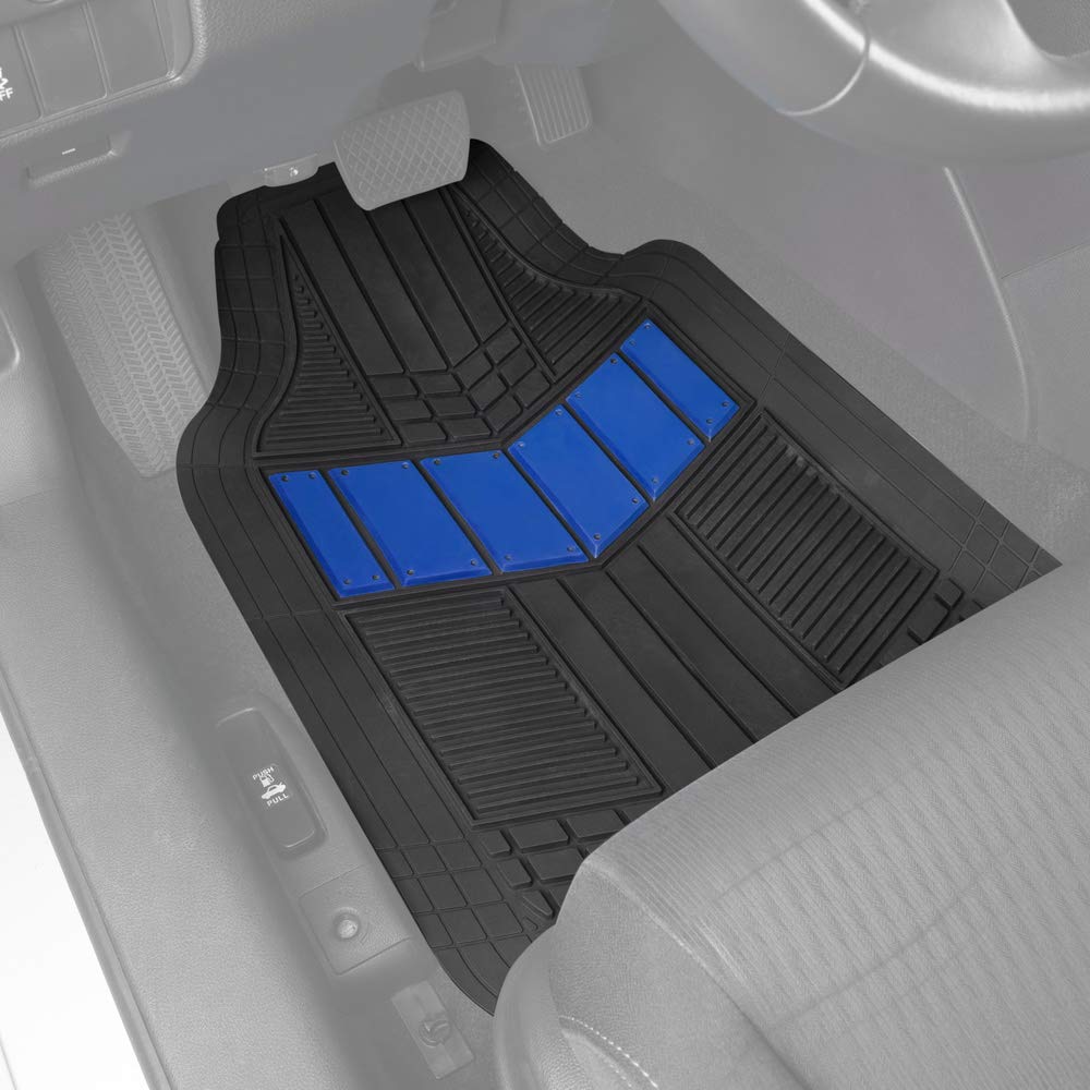 Motor Trend DualFlex Heavy Duty Rubber Auto Floor Mats w/Cargo Trunk Liner Cover Padding for Car Truck SUV, Universal Trim to Fit, All Weather Protection, Blue (MT-688-BL-MT-884)