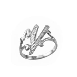 Sparkle-Cut Letter Initial Script Ring In Sterling Silver (Letter V, Size 6)