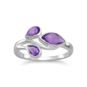 925 sterling silver ring two 3mm x 5mm pear amethyst 4.5mm x 8mm marquise amethyst 1.5mm wide size 7 jewelry for women