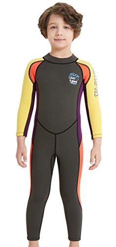 2.5mm Neoprene Dive Skin for Little Boys UV Protection One Piece Kids Wetsuit Quick Dry Swimmwear for Scuba Diving Swimming 4-5T Grey