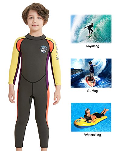 2.5mm Neoprene Dive Skin for Little Boys UV Protection One Piece Kids Wetsuit Quick Dry Swimmwear for Scuba Diving Swimming 4-5T Grey