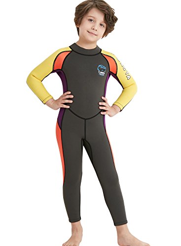 2.5mm Neoprene Dive Skin for Little Boys UV Protection One Piece Kids Wetsuit Quick Dry Swimmwear for Scuba Diving Swimming 4-5T Grey