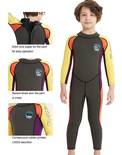 2.5mm Neoprene Dive Skin for Little Boys UV Protection One Piece Kids Wetsuit Quick Dry Swimmwear for Scuba Diving Swimming 4-5T Grey