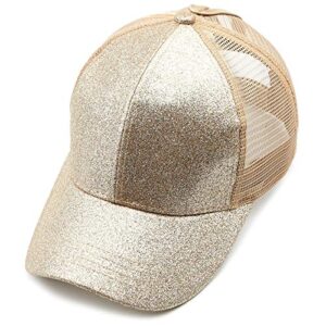 c.c hatsandscarf ponytail caps messy buns trucker plain baseball cap (bt-6) (glitter-gold)