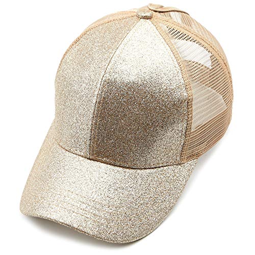 C.C Hatsandscarf Ponytail caps Messy Buns Trucker Plain Baseball Cap (BT-6) (Glitter-Gold)