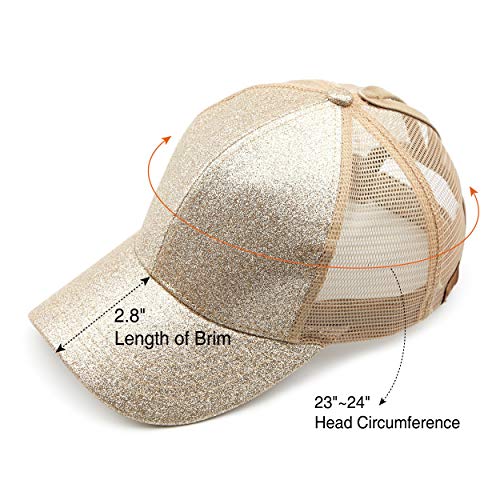 C.C Hatsandscarf Ponytail caps Messy Buns Trucker Plain Baseball Cap (BT-6) (Glitter-Gold)