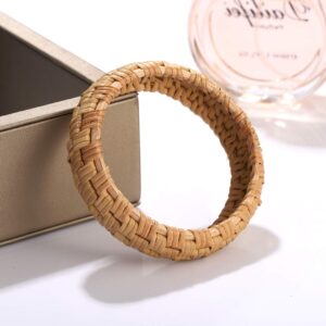 HEIDKRUEGER Rattan Bracelet For Women Handmade Lightweight Straw Wicker Braid Woven Bangle Bracelet Statement Chunky Bangle Bracelet (Classic A)