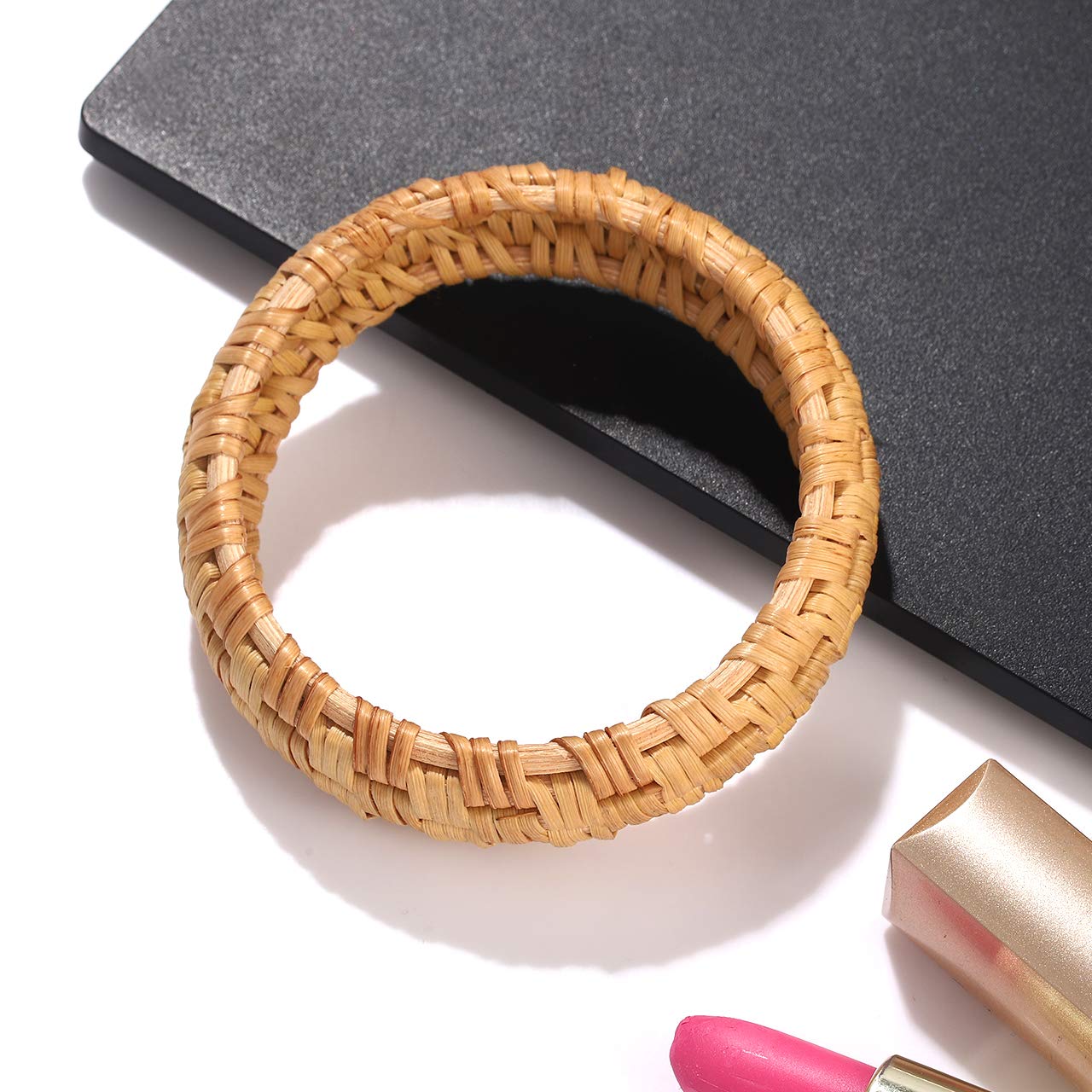 HEIDKRUEGER Rattan Bracelet For Women Handmade Lightweight Straw Wicker Braid Woven Bangle Bracelet Statement Chunky Bangle Bracelet (Classic A)