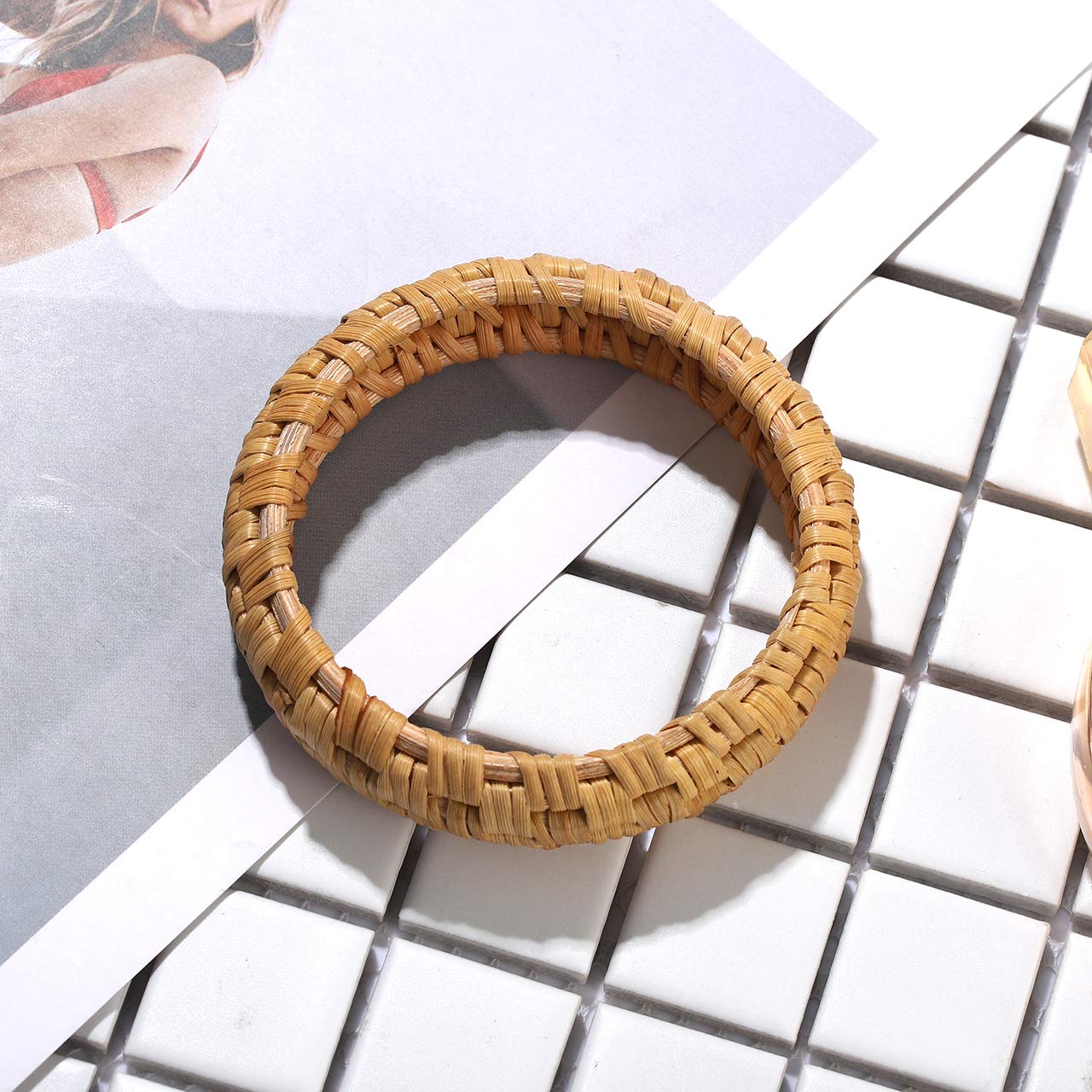 HEIDKRUEGER Rattan Bracelet For Women Handmade Lightweight Straw Wicker Braid Woven Bangle Bracelet Statement Chunky Bangle Bracelet (Classic A)