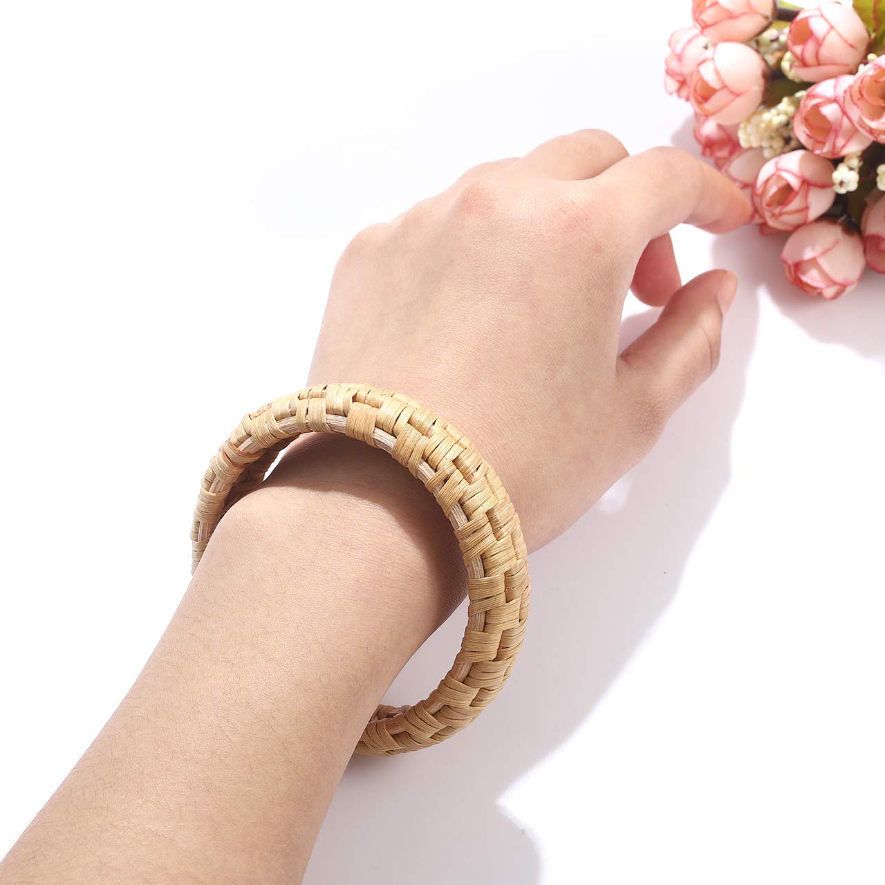 HEIDKRUEGER Rattan Bracelet For Women Handmade Lightweight Straw Wicker Braid Woven Bangle Bracelet Statement Chunky Bangle Bracelet (Classic A)