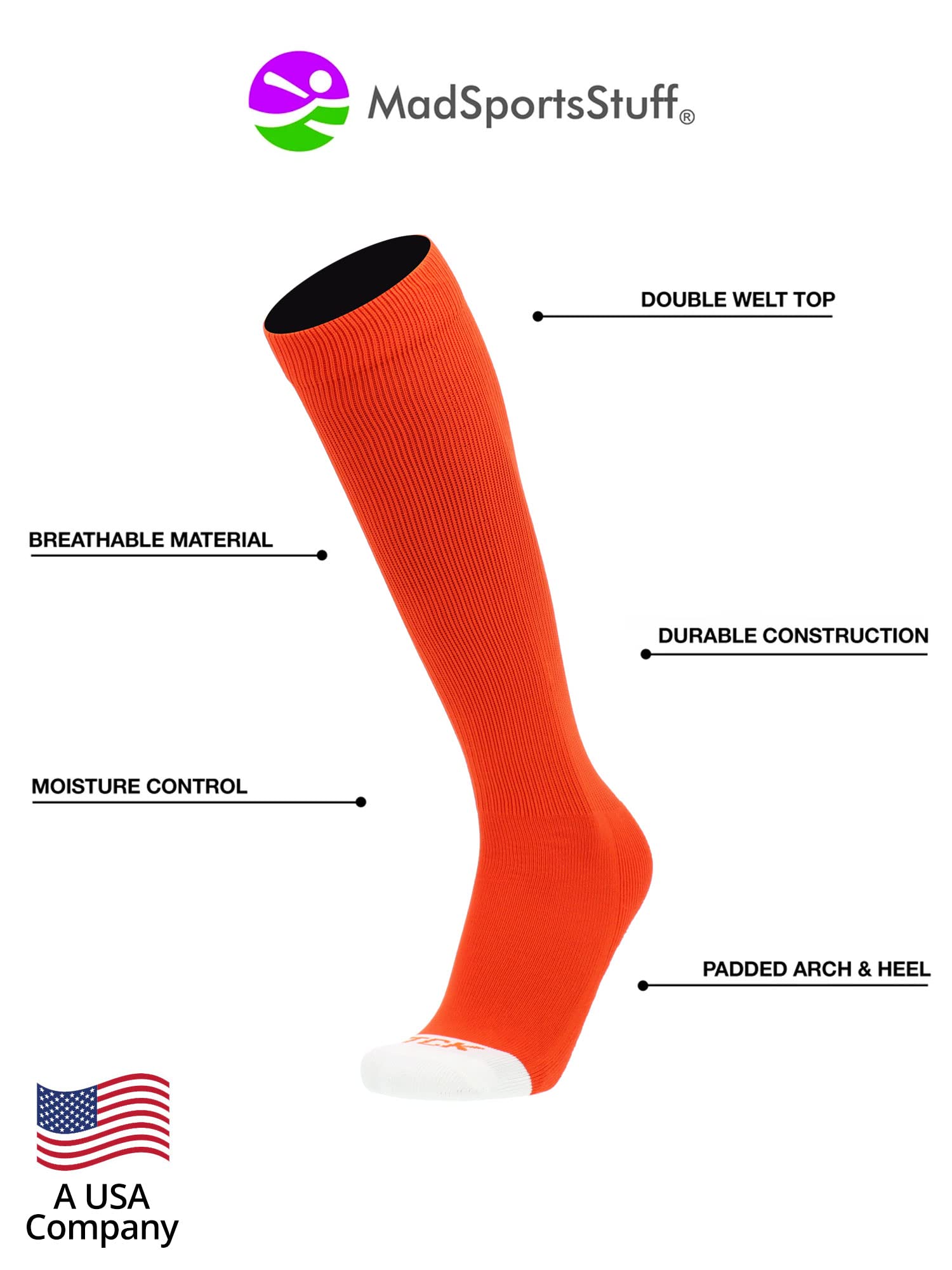 MadSportsStuff Pro Line Over the Calf Baseball Socks (Orange, Small)