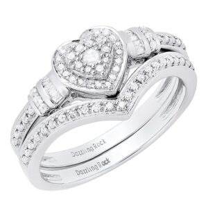 dazzlingrock collection 0.30 carat round & baguette diamond heart shaped engagement ring set in 925 sterling silver size 8