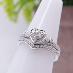 Dazzlingrock Collection 0.30 Carat Round & Baguette Diamond Heart Shaped Engagement Ring Set in 925 Sterling Silver Size 8