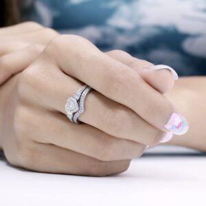 Dazzlingrock Collection 0.30 Carat Round & Baguette Diamond Heart Shaped Engagement Ring Set in 925 Sterling Silver Size 8