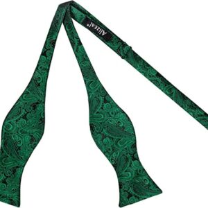 Alizeal Paisley Suspenders and Self Tied Bow Tie for Men with Pocket Square Set, Dark Green