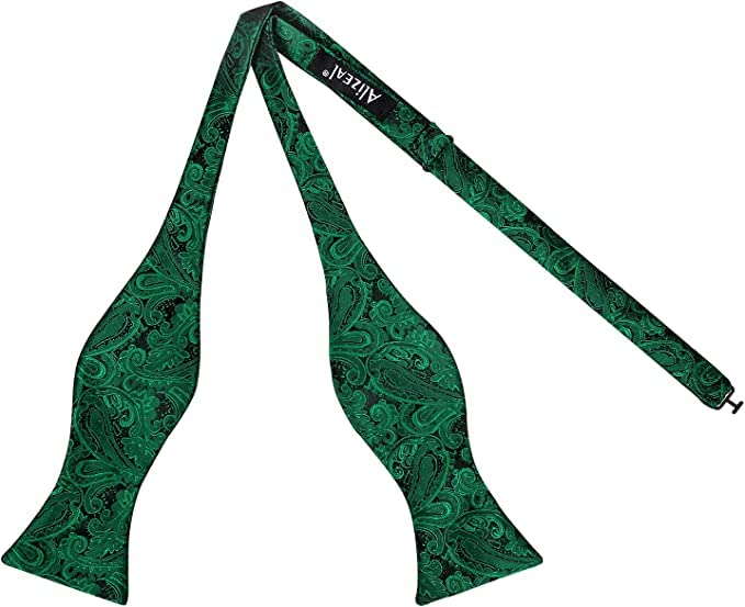 Alizeal Paisley Suspenders and Self Tied Bow Tie for Men with Pocket Square Set, Dark Green