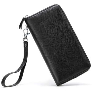 moflycom womens wallet rfid blocking genuine leather zip around wallet clutch wristlet travel long purse for women black