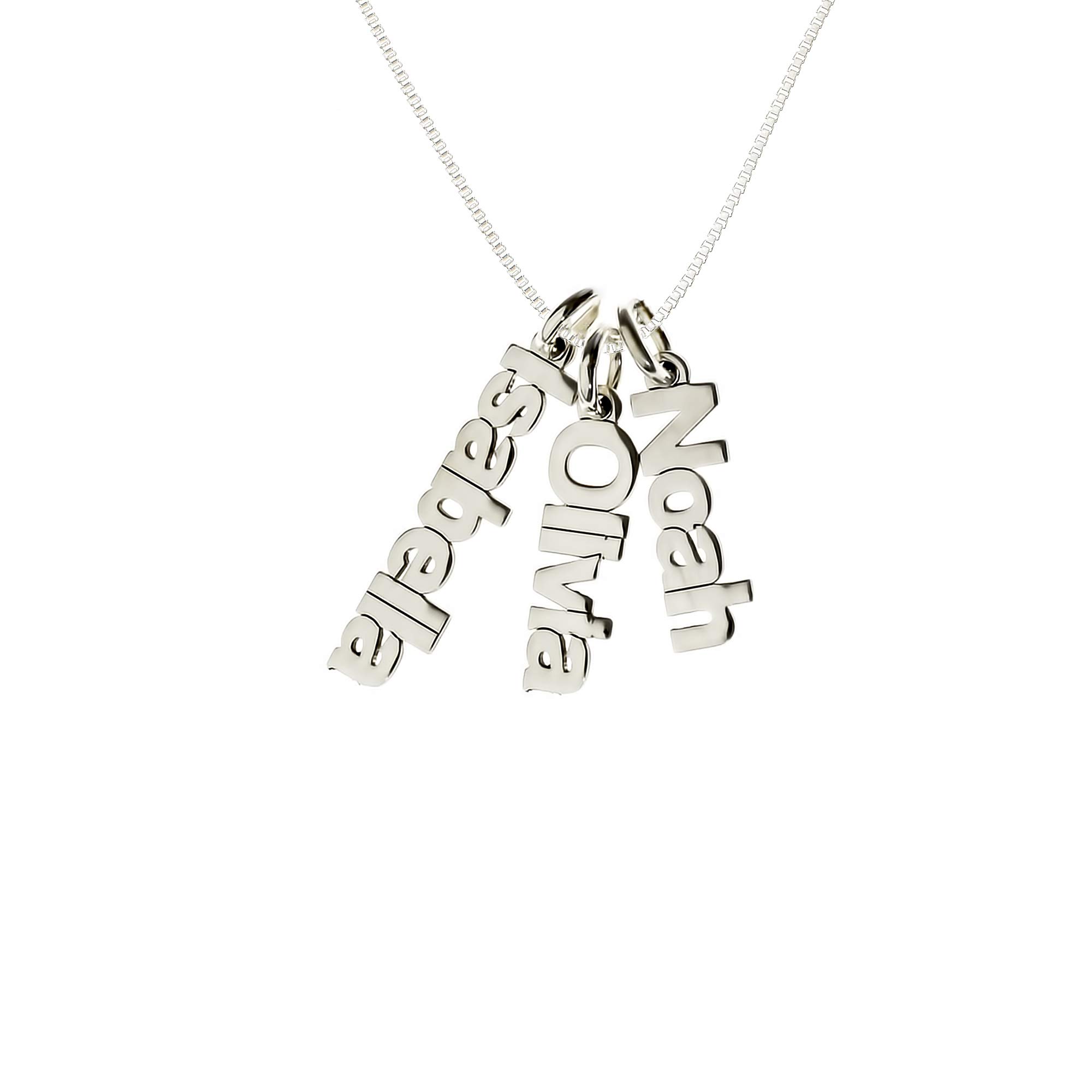 AJ's Collection Personalized Triple Sidelong Nameplate Sterling Silver Necklace. Customize Three Charms. Choice of Sterling Silver Chain. Keep The Key to Your Heart, Close to Your Heart for Couples.