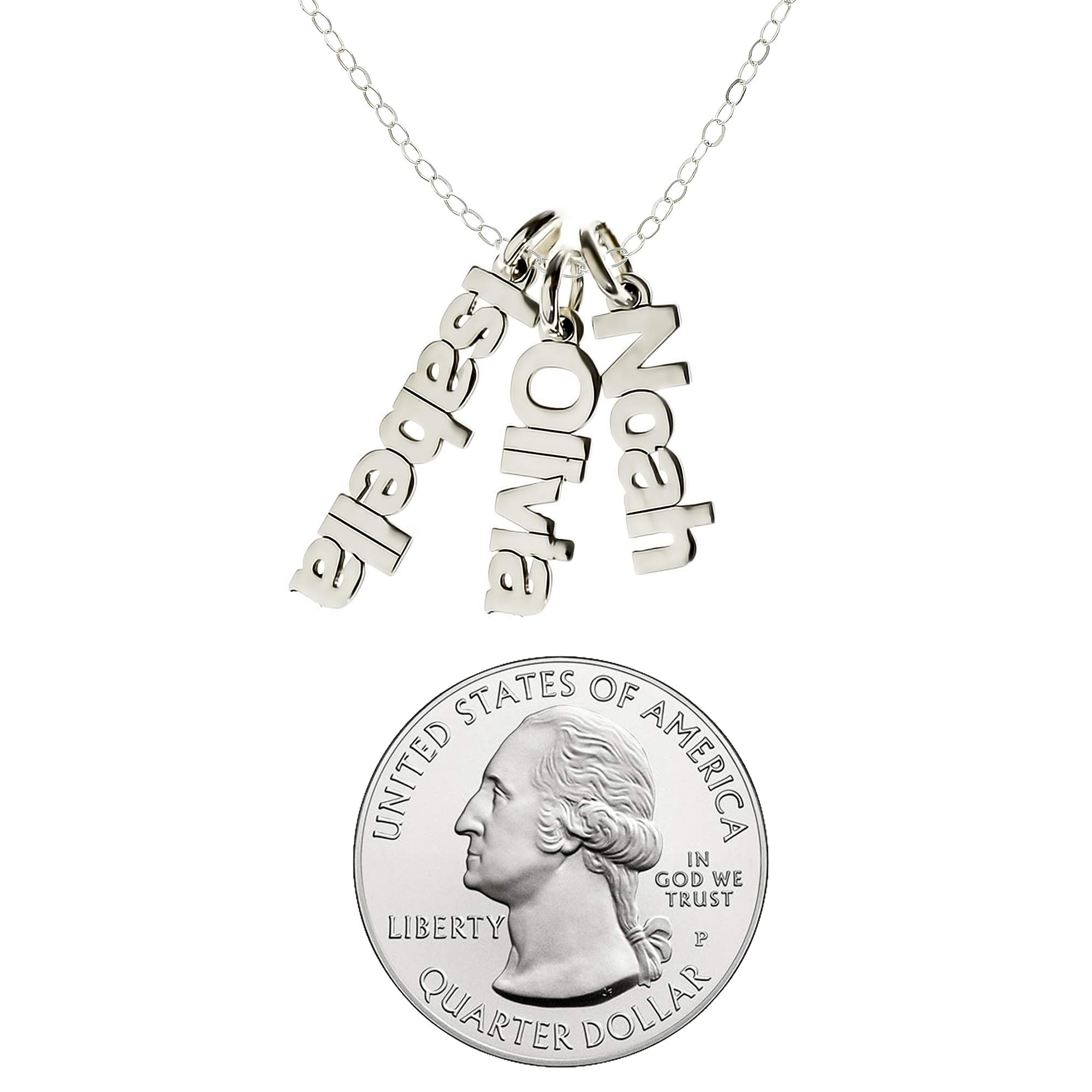 AJ's Collection Personalized Triple Sidelong Nameplate Sterling Silver Necklace. Customize Three Charms. Choice of Sterling Silver Chain. Keep The Key to Your Heart, Close to Your Heart for Couples.