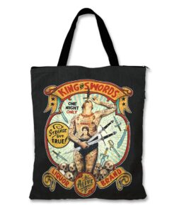 liquorbrand king of swords sideshow tote bag 17 x 18 canvas shopping shopper with zipper closure