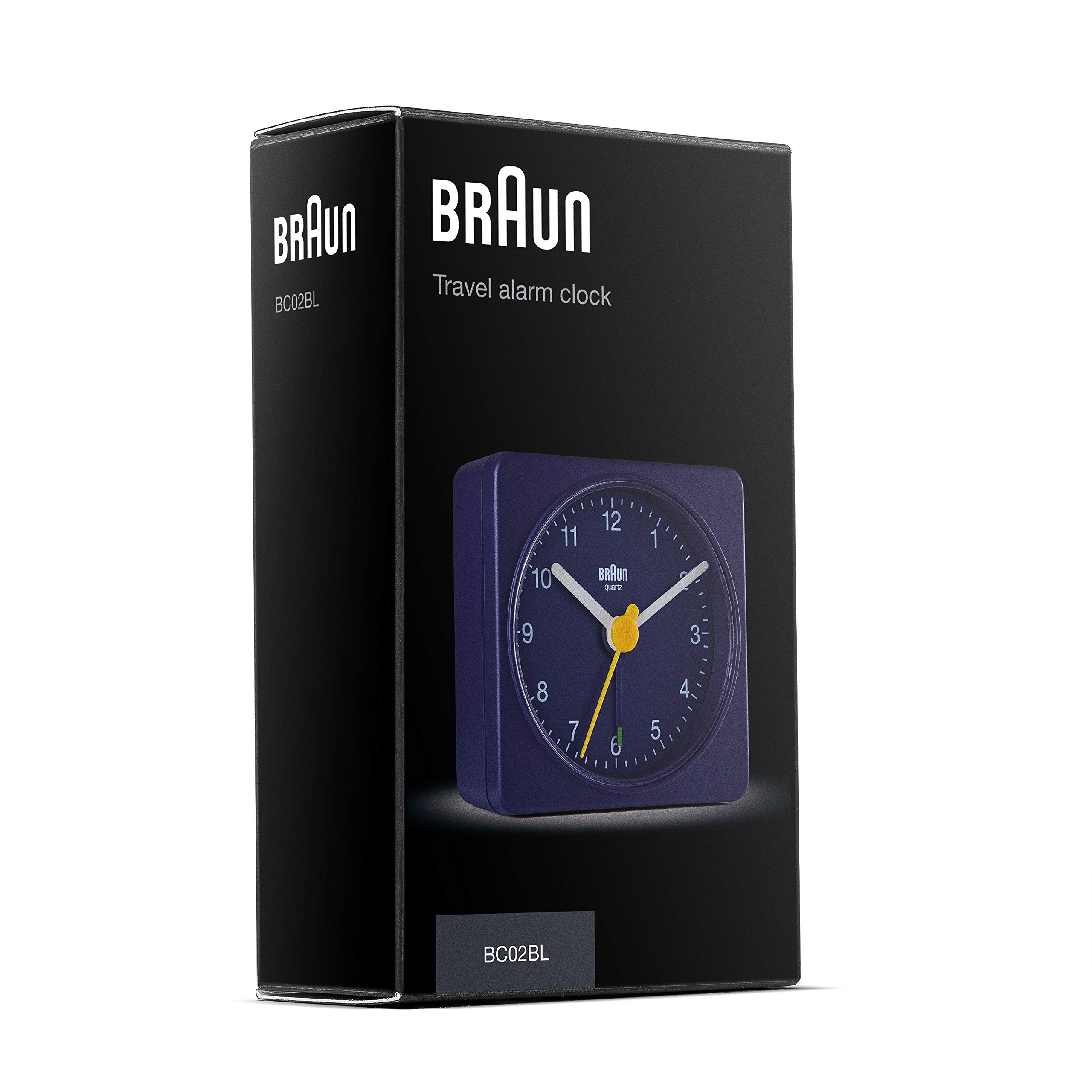 Braun Classic Travel Analogue Clock, Compact Size, Quiet Quartz Movement, Crescendo Beep Alarm in Blue, Model BC02BL, One