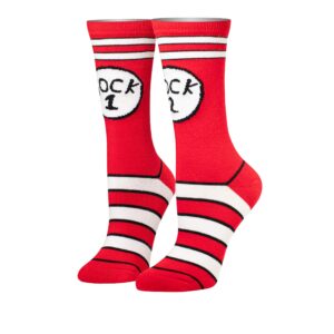 cool socks novelty crew socks women's dr. seuss sock 1 sock 2, graphic print, large