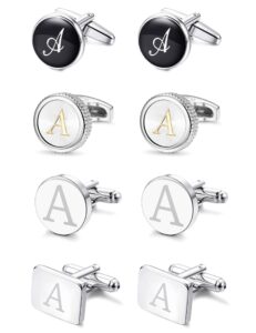 loyallook 4pairs initial a men's initial letter shirts cufflinks engraved shirt cufflink alphabet set fashion dazzle tuxedo cufflinks business wedding father's daygift