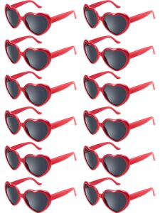 blulu 12 pieces neon colors heart shape sunglasses for women party favors and festival (red)