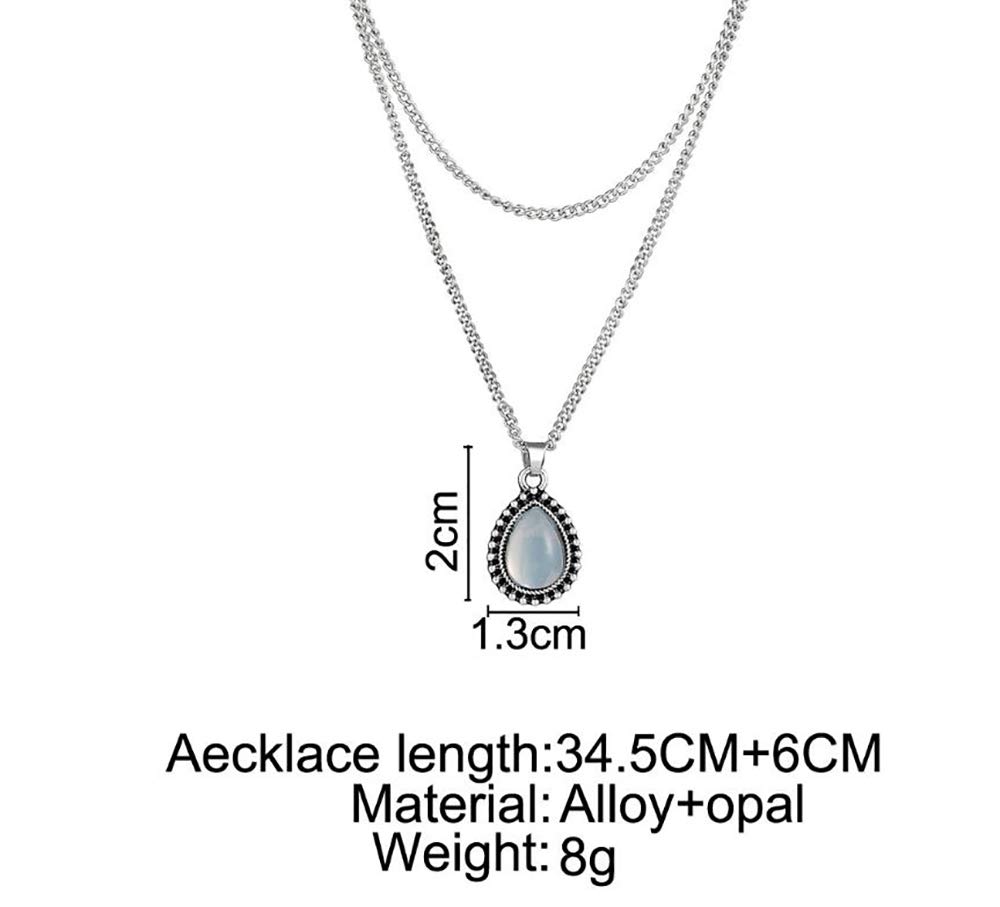 Aimimier Bohemia Layered Opal Choker Necklace Gemstone Necklace Teardrop Necklace Opal Gem Charm Pendant Necklace Gemstone Statement Jewelry for Women