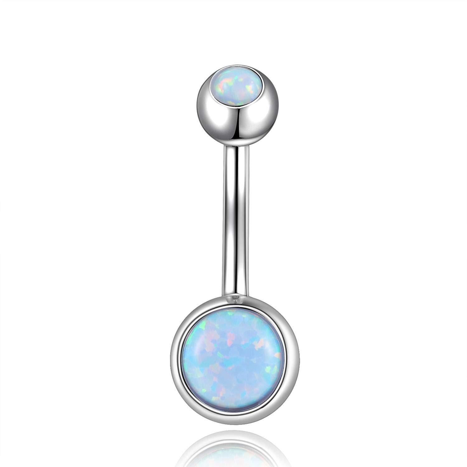 Lantine Real Opal Belly Rings Surgical Steel Belly Button Rings Opal 14G Double Jeweled Opal Navel Rings