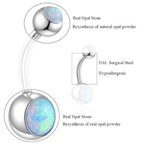 Lantine Real Opal Belly Rings Surgical Steel Belly Button Rings Opal 14G Double Jeweled Opal Navel Rings