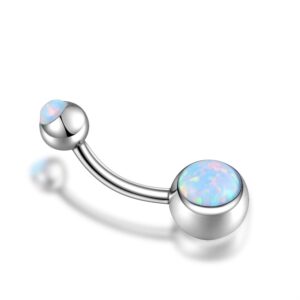 Lantine Real Opal Belly Rings Surgical Steel Belly Button Rings Opal 14G Double Jeweled Opal Navel Rings