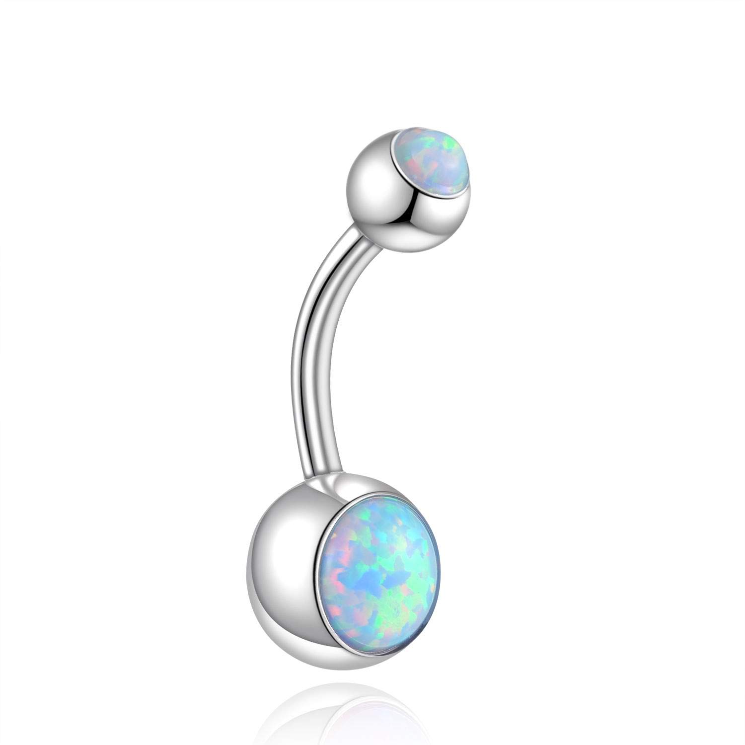 Lantine Real Opal Belly Rings Surgical Steel Belly Button Rings Opal 14G Double Jeweled Opal Navel Rings