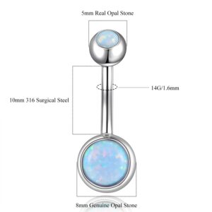 Lantine Real Opal Belly Rings Surgical Steel Belly Button Rings Opal 14G Double Jeweled Opal Navel Rings