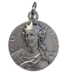 saint barbara silver tone medal - patroness of firefighters - made in italy