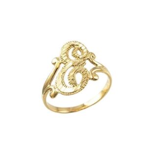 sparkle-cut letter initial script ring in 10k yellow gold (letter e, size 9)