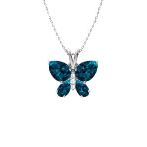 diamondere natural and certified london blue topaz and diamond butterfly petite necklace in 14k white gold | 1.11 carat pendant with chain