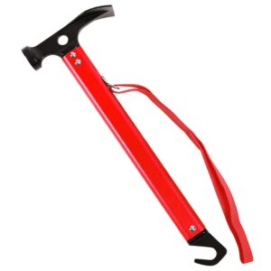 redcamp aluminum camping hammer with hook, 12" lightweight multi-functional tent stake hammer, portable camp stake mallet, red