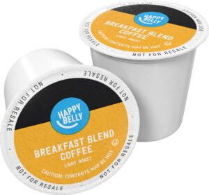 amazon brand - happy belly light roast coffee pods, breakfast blend, compatible with keurig 2.0 k-cup brewers, 100 count