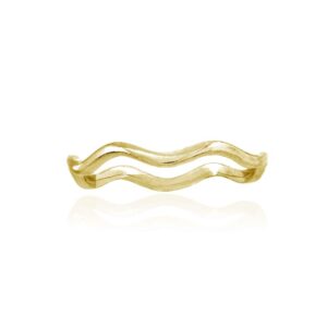 hoops & loops sterling silver wavy simple 2mm thin stackable band ring, minimalist midi knuckle thumb ring for women teen girls, yellow gold size 5