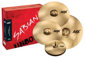 sabian aax promotional cymbal set thin crash, natural, (14" hats, 16" crash, 21" ride, & free 18" crash) (25005xcpb)