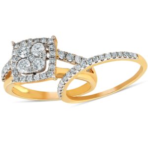 1 1/10 Ct Diamond Cushion Halo Engagement Ring Wedding Set 10k Yellow Gold - Size 9