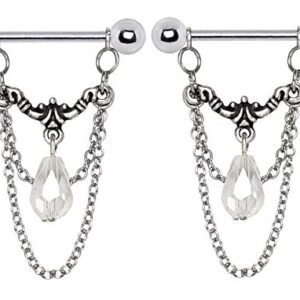 Pierced Owl Antique Victorian Double Chained CZ Crystal Chandelier Nipple Rings, Sold as a Pair