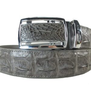 Pelgio Genuine Crocodile Backbone Skin Leather Men's Belt 46" Long Auto Locking (Tarpaulin Grey)